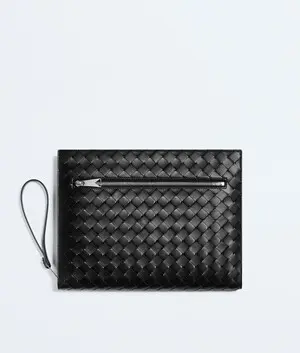 Bottega Veneta Intrecciato Leather Document Case With Wristlet - Black