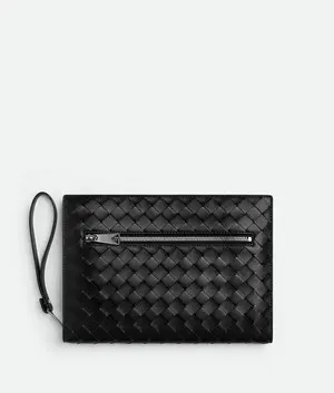 BOTTEGA  VENETA Small Intrecciato Document Case With Wristlet - Black