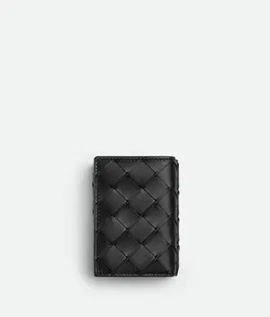 BOTTEGA  VENETA Intrecciato Tiny Tri-fold Wallet - Black/grass