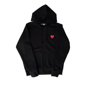 Play Comme Des Garcon Zip-up Hoodie With Red Heart - Black