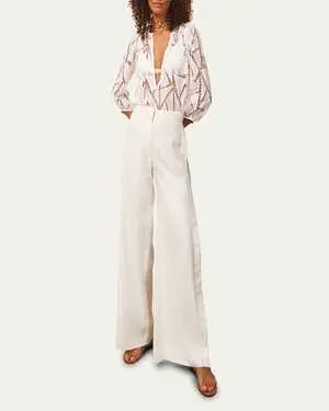 VIX PAULA HERMANNY Solid Bree Embroidered Wide Leg Pants