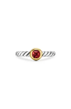 David Yurman Petite Cable Ring - Sterling Silver/gold/garnet