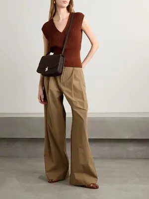 Brunello Cucinelli Pleated Cotton-poplin Wide-leg Pants - Brown