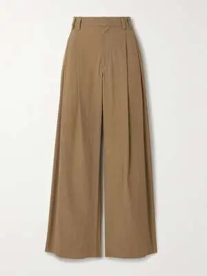 Brunello Cucinelli Pleated Cotton-poplin Wide-leg Pants - Brown