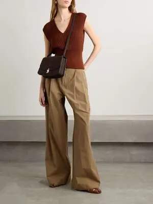 Brunello Cucinelli Pleated Cotton-poplin Wide-leg Pants - Brown