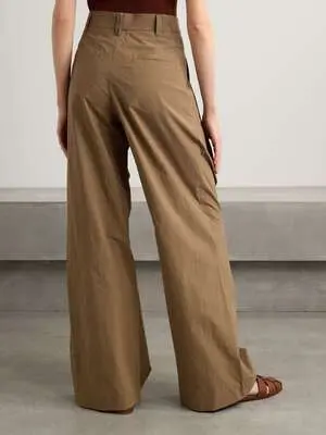 Brunello Cucinelli Pleated Cotton-poplin Wide-leg Pants - Brown