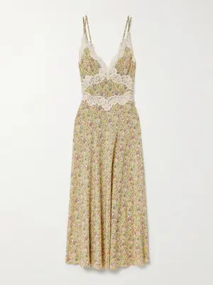 DÔEN Venus Floral-print Silk-crepe Midi Dress - Yellow