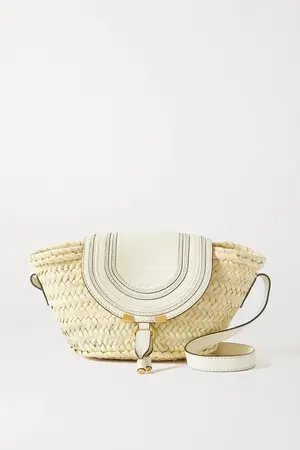 Chloé Marcie Leather-trimmed Raffia Shoulder Bag