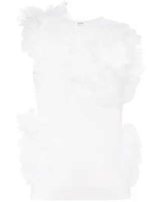 Acne Studios Floral-appliqué Mesh Top - White