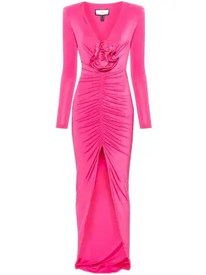 NISSA Floral-appliqué Maxi Dress - Pink