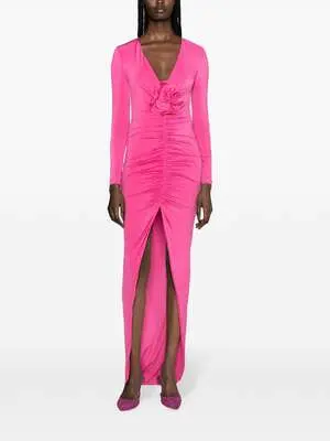 NISSA Floral-appliqué Maxi Dress - Pink