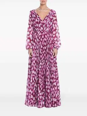 Monique Lhuillier Floral-print Pleated Maxi Dress