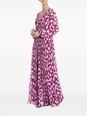 Monique Lhuillier Floral-print Pleated Maxi Dress