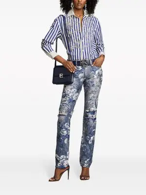 Ralph Lauren Embellished Striped Cotton Capri Shirt