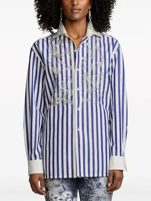 Ralph Lauren Embellished Striped Cotton Capri Shirt