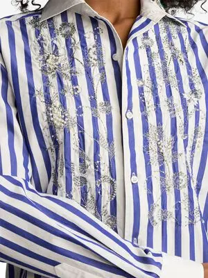 Ralph Lauren Embellished Striped Cotton Capri Shirt