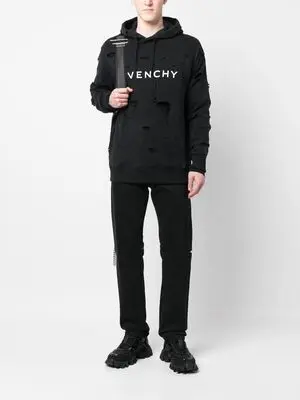 Givenchy Distressed-effect Drawstring Hoodie - Black