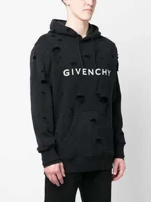 Givenchy Distressed-effect Drawstring Hoodie - Black