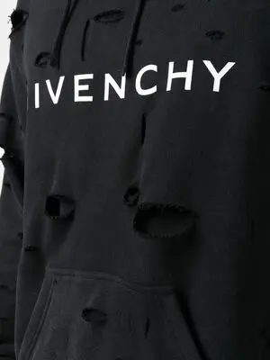 Givenchy Distressed-effect Drawstring Hoodie - Black