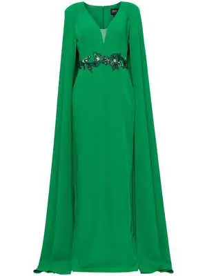 Marchesa Floral-appliqué Cape Gown