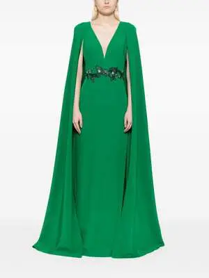 Marchesa Floral-appliqué Cape Gown