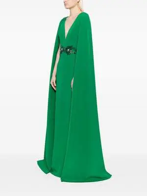 Marchesa Floral-appliqué Cape Gown
