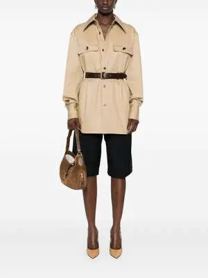 Saint Laurent Belted Saharienne Shirt - Neutrals