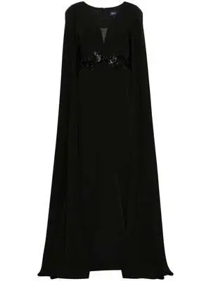 Marchesa Floral-appliqué Cape Gown