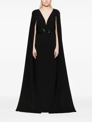 Marchesa Floral-appliqué Cape Gown