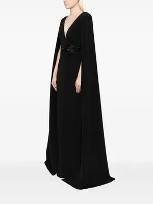 Marchesa Floral-appliqué Cape Gown
