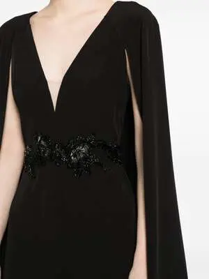 Marchesa Floral-appliqué Cape Gown