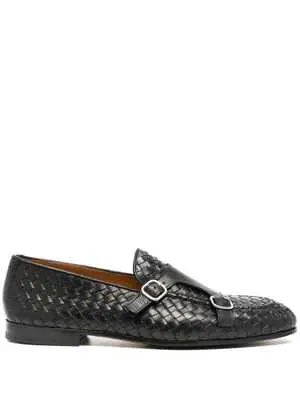 DOUCAL'S Interwoven Leather Monk Shoes - Black
