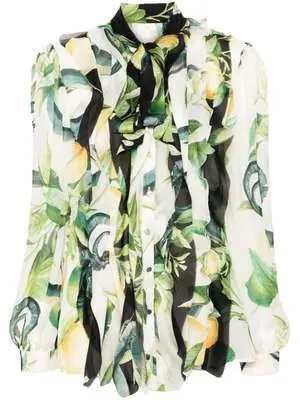 Roberto Cavalli Lemon-print Silk Shirt - Neutrals
