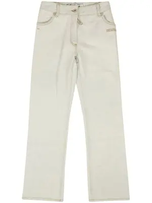 Off-White Cropped Jeans With Logo Appliqu