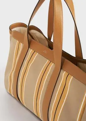 TOTEME Striped Canvas Tote Caramel/cornsilk