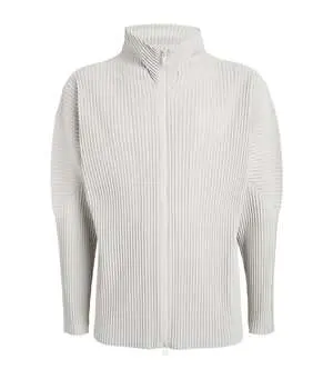 Issey Miyake Pleated Zip-up Cardigan - Grey