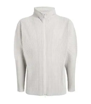 Issey Miyake Pleated Zip-up Cardigan - Grey