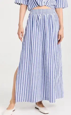 Stateside Puckered Stripe Double Slit Maxi Skirt