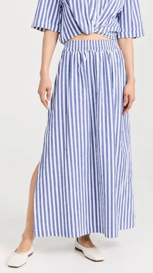 Stateside Puckered Stripe Double Slit Maxi Skirt