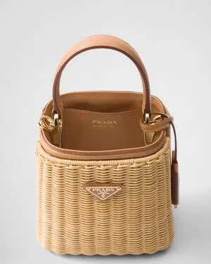 Prada Panier Mini Wicker And Leather Bag
