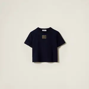 Miu Miu Cotton Jersey T-Shirt - Navy | Editorialist