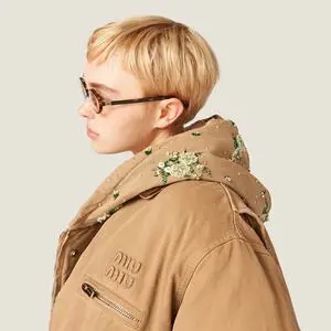 Miu Miu Embroidered Gart-Dyed Gabardine Blouson Jacket - Cord