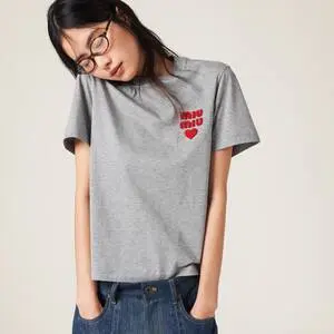 Miu Miu Cotton Jersey T-Shirt - Grey | Editorialist