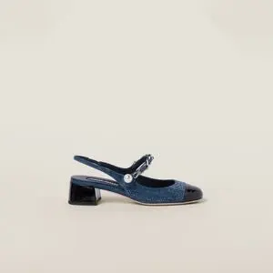Miu Miu Denim And Patent Leather Slingback Pumps With Artificial
