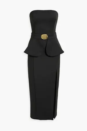 NICHOLAS Strapless Belted Ponte Midi Dress