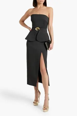 NICHOLAS Strapless Belted Ponte Midi Dress