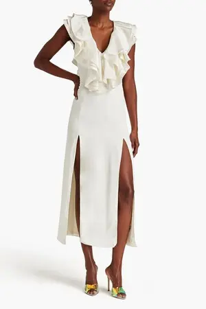 ROTATE BY BIRGER CHRISTENSEN Ruffled Sateen Bridal Midi Dress