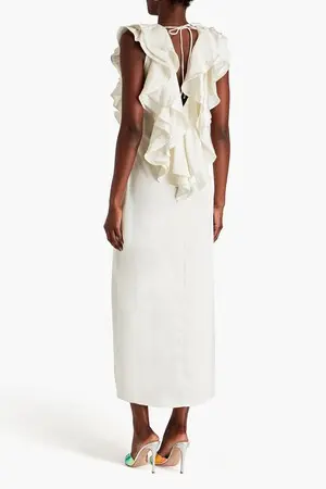 ROTATE BY BIRGER CHRISTENSEN Ruffled Sateen Bridal Midi Dress