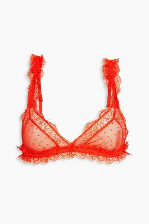 Love Stories Love Lace Lacetrimmed Point D'esprit Triangle Bra - Tomato Red