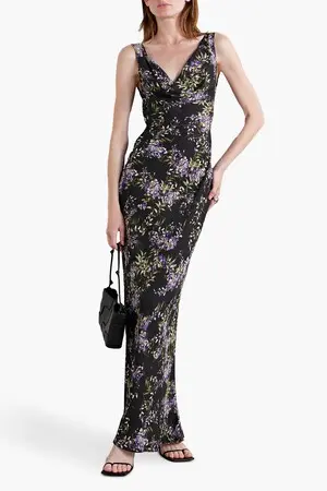 Norma Kamali Draped Floral-print Chiffon Gown